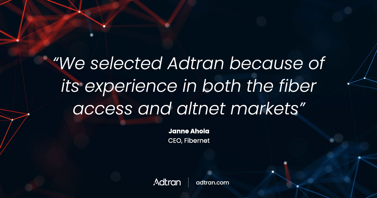 Fibernet builds competitive 10Gbit/s fiber network with Adtran